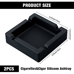2 Pcs Cigar Outdoor Ashtray Square Ash Tray 6 Inch Silicone Ashtray Men Ashtray Deep Cool Ashtrays with 4 Dual Use Rest for Christmas Gift Patio Outside Indoor Home Decor (Black)