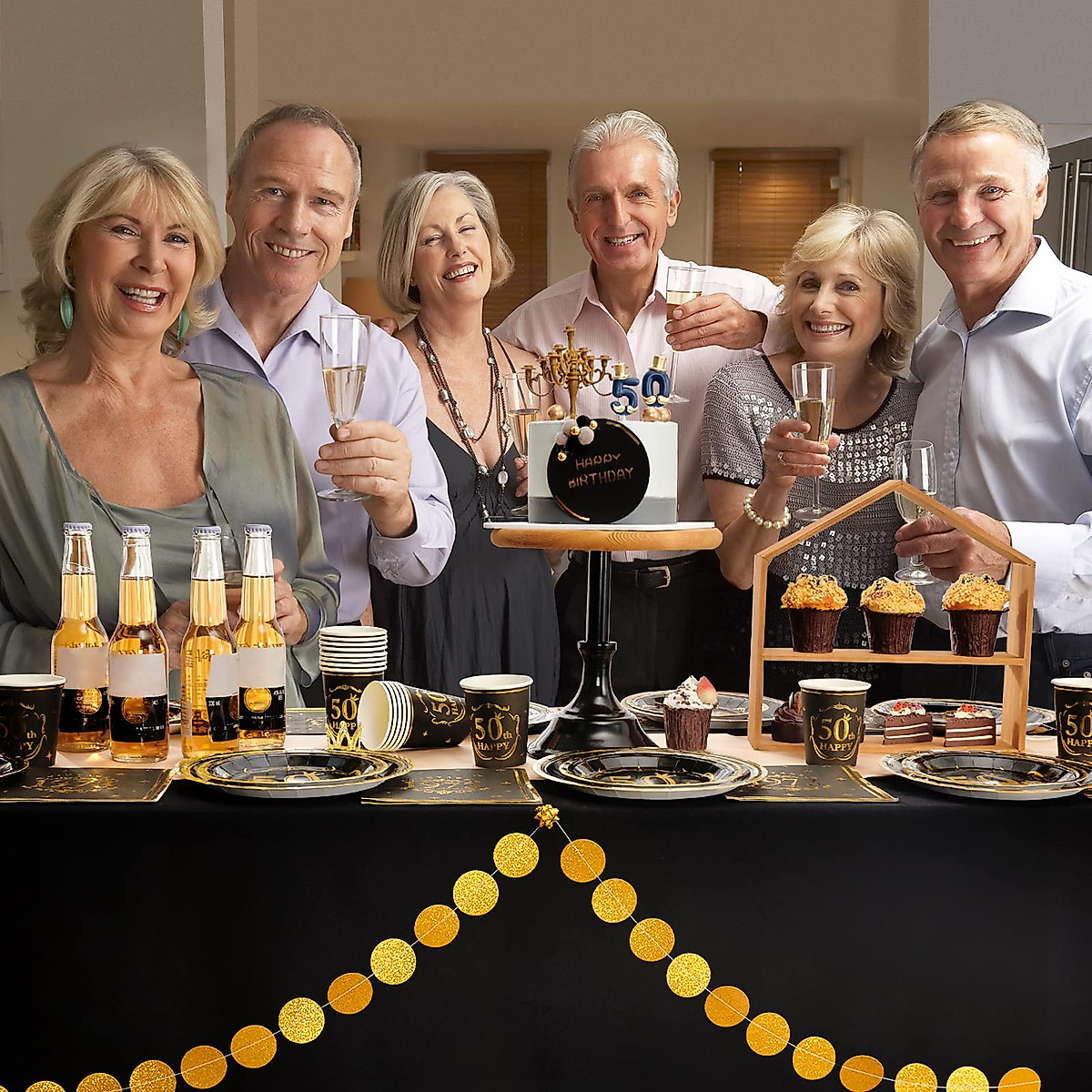 50th Birthday Party Paper Plates Cup Napkins - 96PCS Disposable Plates Cups Paper Napkins Women Men 50 Years Old Birthday Retirement Party Balck Gold Tableware Serves 24 Guests, 9” Plates, 7” Plates