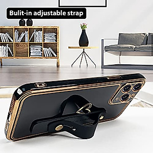 KANGHAR Designed for iPhone 11 Pro Max Case with Wrist Strap Loop Luxury Love Heart Plating Gold Bumper Phone Cover Wristband Kickstand Full Body Protective Slim Case for Women-Black