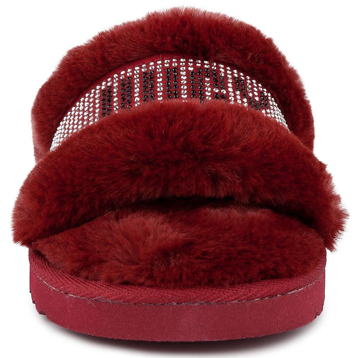Juicy Couture Women's Slide Sandals With Faux Fur Slipper Sandals, Furry Slides, Womens Slip On Slippers-Halo-Burgundy-6