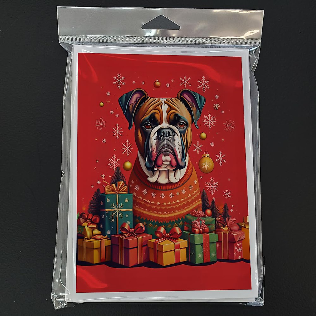 Caroline's Treasures DAC3055GCA7P Fawn Boxer Holiday Christmas Greeting Cards Pack of 8 Blank Cards with Envelopes Whimsical A7 Size 5x7 Blank Note Cards