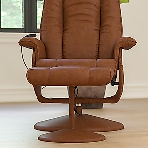 Flash Furniture Massaging Multi-Position Recliner and Ottoman with Wrapped Base, Piece Set, Brown