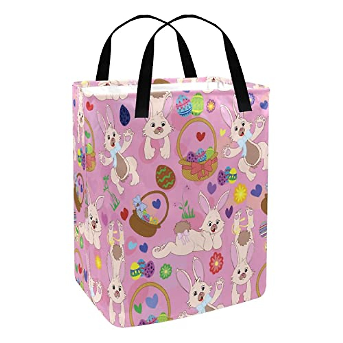 Rabbit with Easter Eggs Print Collapsible Laundry Hamper, 60L Waterproof Laundry Baskets Washing Bin Clothes Toys Storage for Dorm Bathroom Bedroom