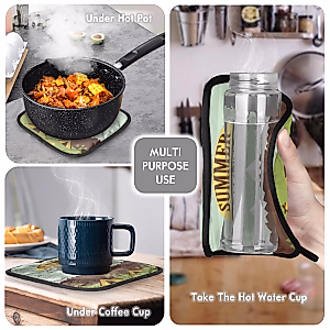 Enjoy Summer Camping Oven Mitts and Pot Holders Sets of 2 Heat Resistant Non-Slip Kitchen Gloves Hot Pads with Inner Cotton Layer for Cooking BBQ Baking Grilling