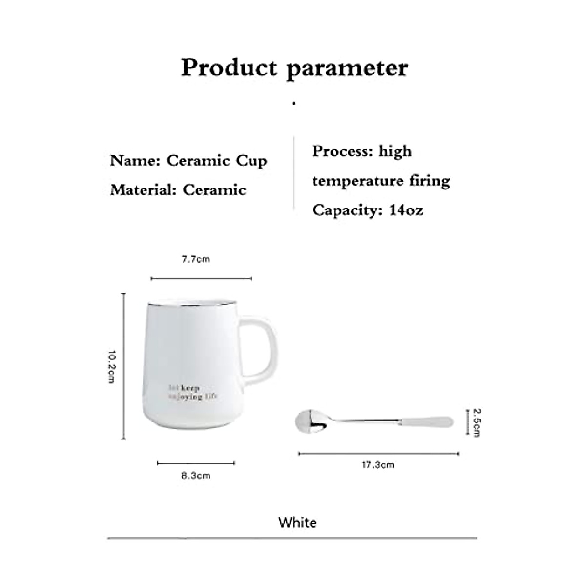 Ceramic Mug Birthday Gifts for Women China Tea Cups with Spoon Coffee Cup Suitable for Making Tea,Cold Drinks,Hot Drinks,Coffee,Etc(White,14.5oz)