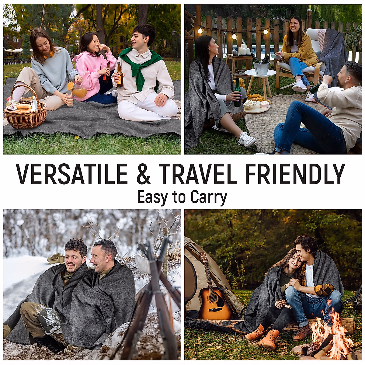 Jmr Usa Inc. Military Wool Blanket for Camping and Everyday Use, Fire Retardant Extra Thick and Warm Outdoor Wool Blanket, 70% Wool, Grey, Size 62X84.