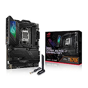 ASUS ROG Strix X670E-F Gaming WIFI6E Socket AM5 (LGA 1718) Ryzen 7000 Gaming Motherboard(PCIe 5.0, DDR5,16 + 2 Power Stages,Four M.2 Slots with heatsinks,USB 3.2 Gen 2x2,AI Cooling II, and Aura Sync)