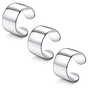 JOERICA 3PCS Adjustable Band Rings for Women Men Open Cuff Knuckle Rings Flat Plain Wide Band Ring Set