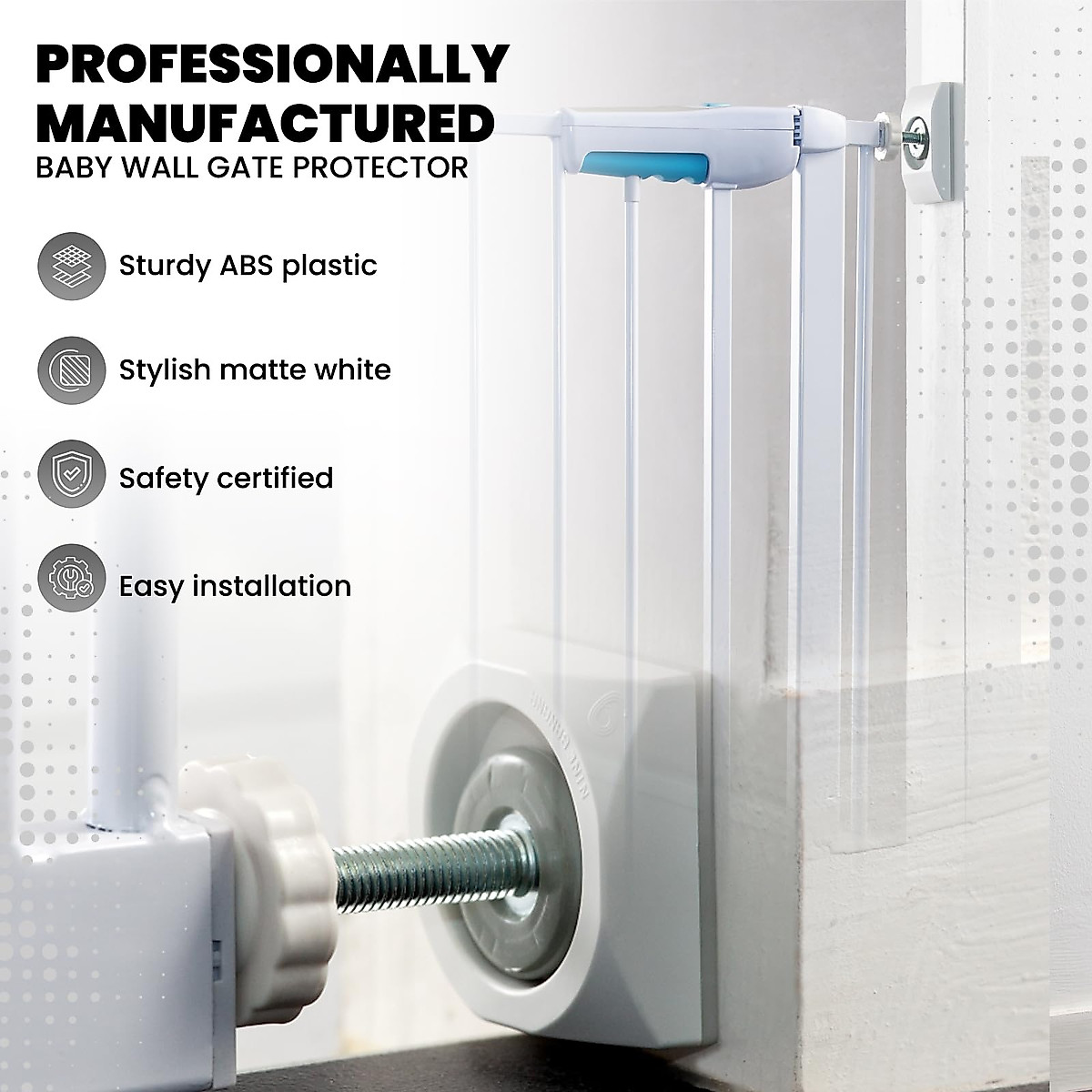 NINE BANANA 1st Nonslip Sturdy & Stylish Matte White Square Gate Wall Protector (4 Pack x 1Set) - Safety Wall Pads for Child Dogs Pet Gates, Doorways, Stairs, Gates with Door