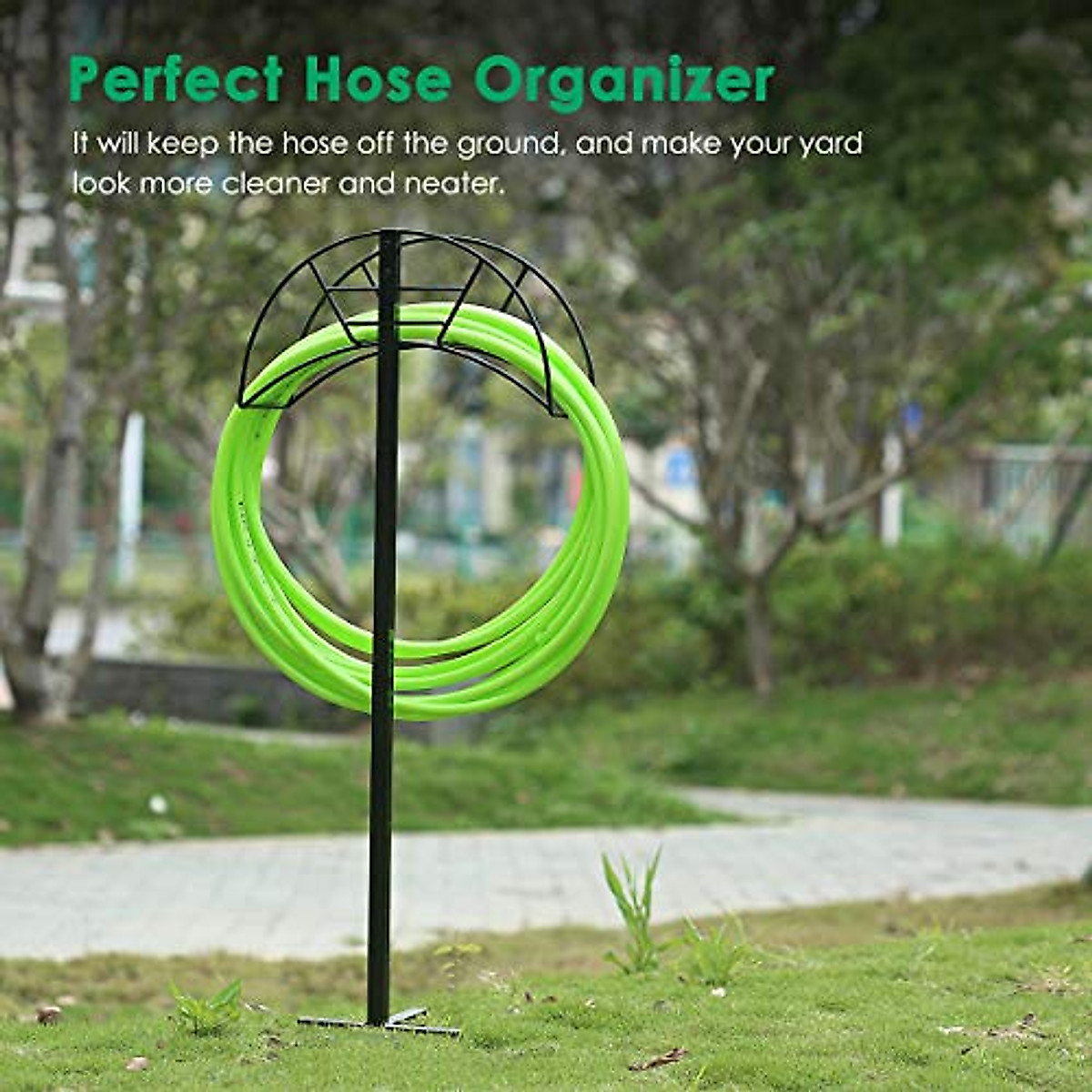 TomCare Garden Hose Holder Detachable Metal Water Hose Holder Hose Hanger Heavy Duty Free Standing Hose Storage Stand for Outside Yard, Black