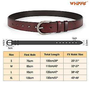 WHIPPY Women Leather Belt for Jeans Pants Dresses Fashion Ladies Western Leather Belt with Silver Buckle M Dark Coffee