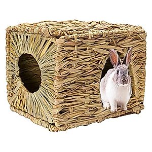 Tfwadmx Rabbit Grass House, Extra Large - Natural Hand Woven Seagrass Play Hay Bed, Hideaway Hut Toy for Bunny Hamster Guinea Pig Chinchilla Ferret
