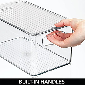 mDesign Deep Plastic Bathroom Storage Bin Box, Lid/Built-in Handles, Organization for Makeup, Hair Styling Tools, Toiletry Accessories in Cabinet, Shelves, Ligne Collection, 8 Pack, Clear