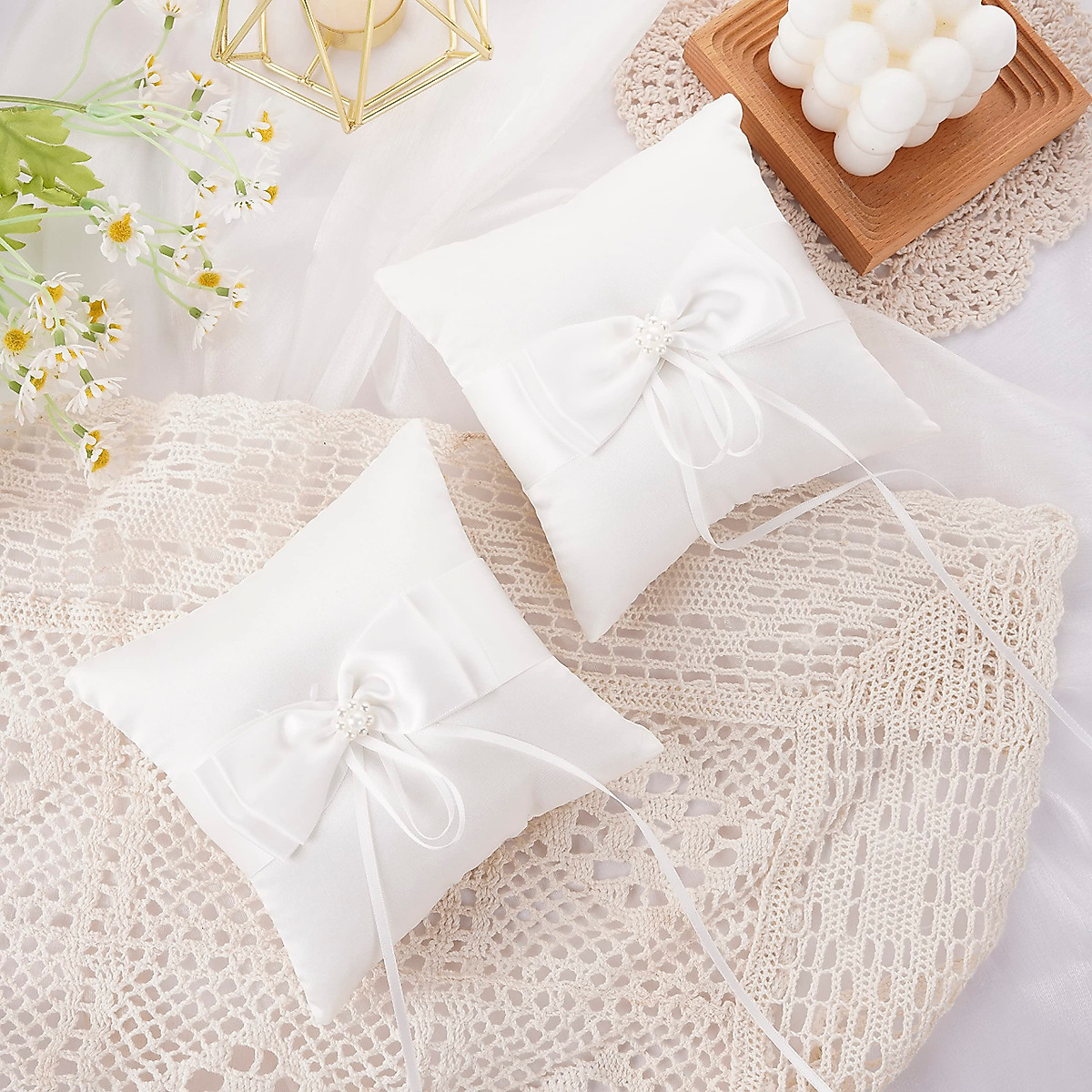 QIRMIZI Ring Pillow,Pearls Ring Cushion, Ring Bearer, Ring Holder for Beach Wedding, Wedding Ceremony, Proposal