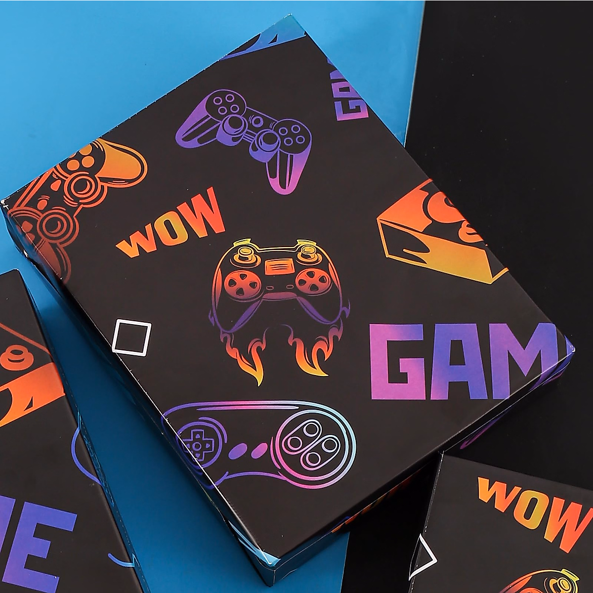 U'COVER Gaming Wrapping Paper Birthday Gift Wrapping Paper for Boys Kids Girls Men 3 Large Sheet Video Game Wrap Paper with Cut Line for Holiday Game Lover 27inch x 39inch (MULTICOLOR)