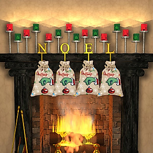 AnyDesign Christmas Burlap Gift Drawstring Bags Funny Cartoon Character Candy Bags 4 x 6 Inch Small Linen Goody Bags Xmas Party Favors Supplies, 18Pcs