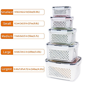 5 Pack Fruit Storage Containers for Fridge: Large Produce Containers with Removable Colander, Veggie Berry Storage Containers for Refrigerator, Dishwasher & Microwave Safe Keep Vegetable Food Fresh