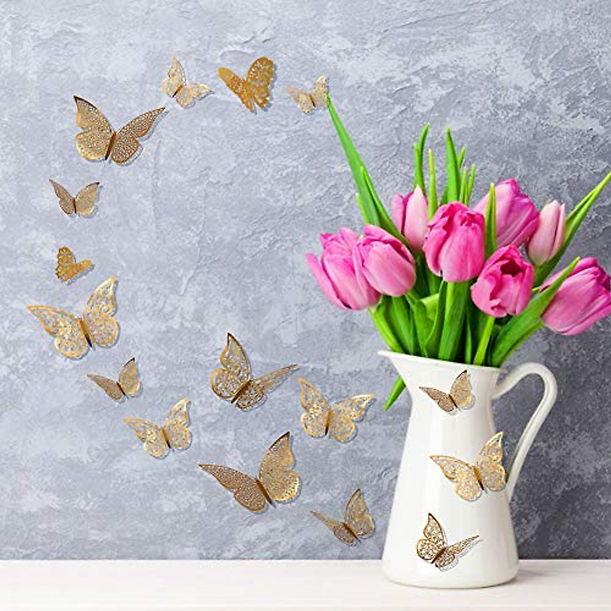 ForTomorrow Butterfly Wall Decals Gold Metallic Paper 3D Home Decor Art Stickers DIY Man-Made Decorative Murals for Living Room Kids Girls Bedroom Nursery Party