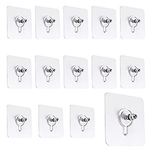 SAVITA 14pcs Adhesive Wall Screws Hanging Nails, No-Trace Sticker Free Screw, Wall Mount Hanging Nails Adhesive Wall Mount Screw for Kitchen Bathroom Wall Hanging（0.51inch）