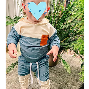 VISGOGO Baby Boy Clothes 3 6 Months,Toddler Hooded Outfits 12 18M Sweater Sweatpants Fall Winter Infant Clothing (Beige Blue, 0-6 Months)