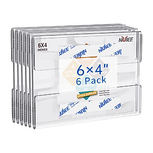 NIUBEE 4x6 inch Wall Mount Acrylic Sign Holder with Double Sided Adhesive Tape for Office, Home, Store, Restaurant, No Drilling - Horizontal (6 Pack)