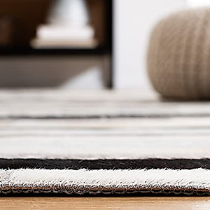 SAFAVIEH Studio Leather Collection 5' x 8' Ivory / Black STL816A Handmade Mid-Century Modern Leather Area Rug