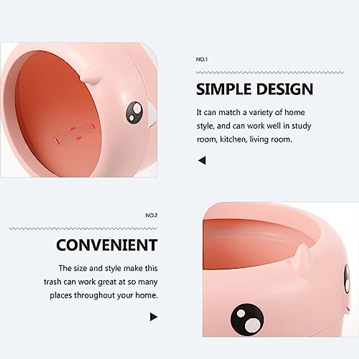 Dinos Desktop Trash Can, Plastic Wastebasket Cartoon Dinosaurs Garbage Container Bin for Bathroom, Kitchen, Home Office, Kids Room, Pink