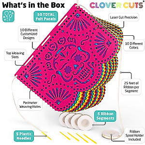 CLOVER CUTS, 50 Multi-Colored Felt Papel Picado Banners, Fiesta Party Decorations, Cinco de Mayo Decorations, Día de Los Muertos Decorations