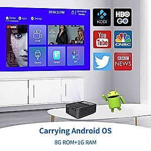 Portable Mini Projector with WiFi & Bluetooth, Full HD 1080P Supported Outdoor Movie Projector Wireless Phone Mirroring, Smart Home Android Projector Digital Zoom for HDMI,USB,Laptop,PC,TV Stick,DVD