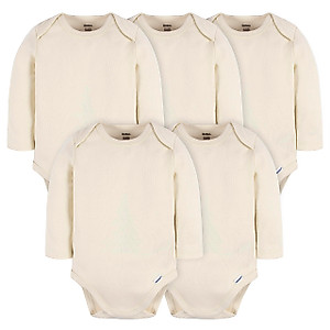 Gerber Unisex Baby Long Sleeve Solid Onesies Multi-Pack Interlock 180 GSM, Natural