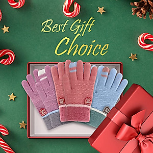 Winter Gloves for Toddler Kids - 3 Pairs Boys Girls Soft Warm Wool Lined Gloves Full Finger Children Thermal Knit Gloves (Pink/Sky-blue/Purple, 1-5 years old)