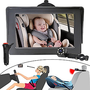 B-Qtech Baby Car Mirror, Baby Car Camera for Back Seat Rear Facing View Infant, 4.3 inch Night Vision Monitor Anti-Shake Camera 360°Adjustable Easy Observe and Install