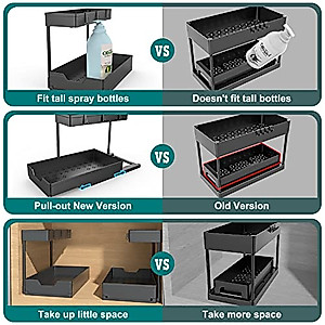 IRONBOX Under Sink Organizer, 2 Pack Pull Out Cabinet Organizer 2-Tier Slide Out Sliding Shelf Under Cabinet Storage for Bathroom Kitchen Sink Organizers and Storage(Black-2 Pack)