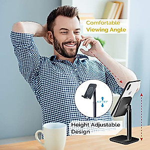 Kavalan Upgraded Version Desktop Cell Phone Stand Tablet Holder, Height and Angle Adjustable Phone Holder Dock, Compatible with Tablet Up to 10.5 Inch (Black)