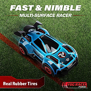 Force1 Fog Racer Remote Control Car for Kids- Fast RC Car High Speed LED Light Race Car Toy with Fog Mist, 2 Car Shells, 5 LED Modes, 2.4 GHZ Remote, Rechargeable Toy Car for Boys and Girls (Red/Blue)