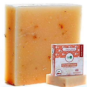 360Feel Cherry Almond Soap -5oz Castile Handmade Soap bar - Almonds Cherries, oatmeal as exfoliant - Pure Essential Oil Natural Soaps- Great as Anniversary Wedding Gifts Christmas stocking stuffer