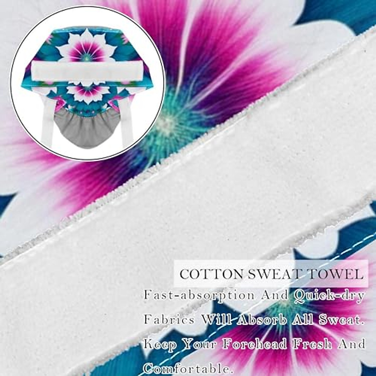 2-Pc Scrub Hats Women Bouffant Hats,Work Hat with Buttons and Cotton Sweatband,Mandala Purple Art Abstract Retro