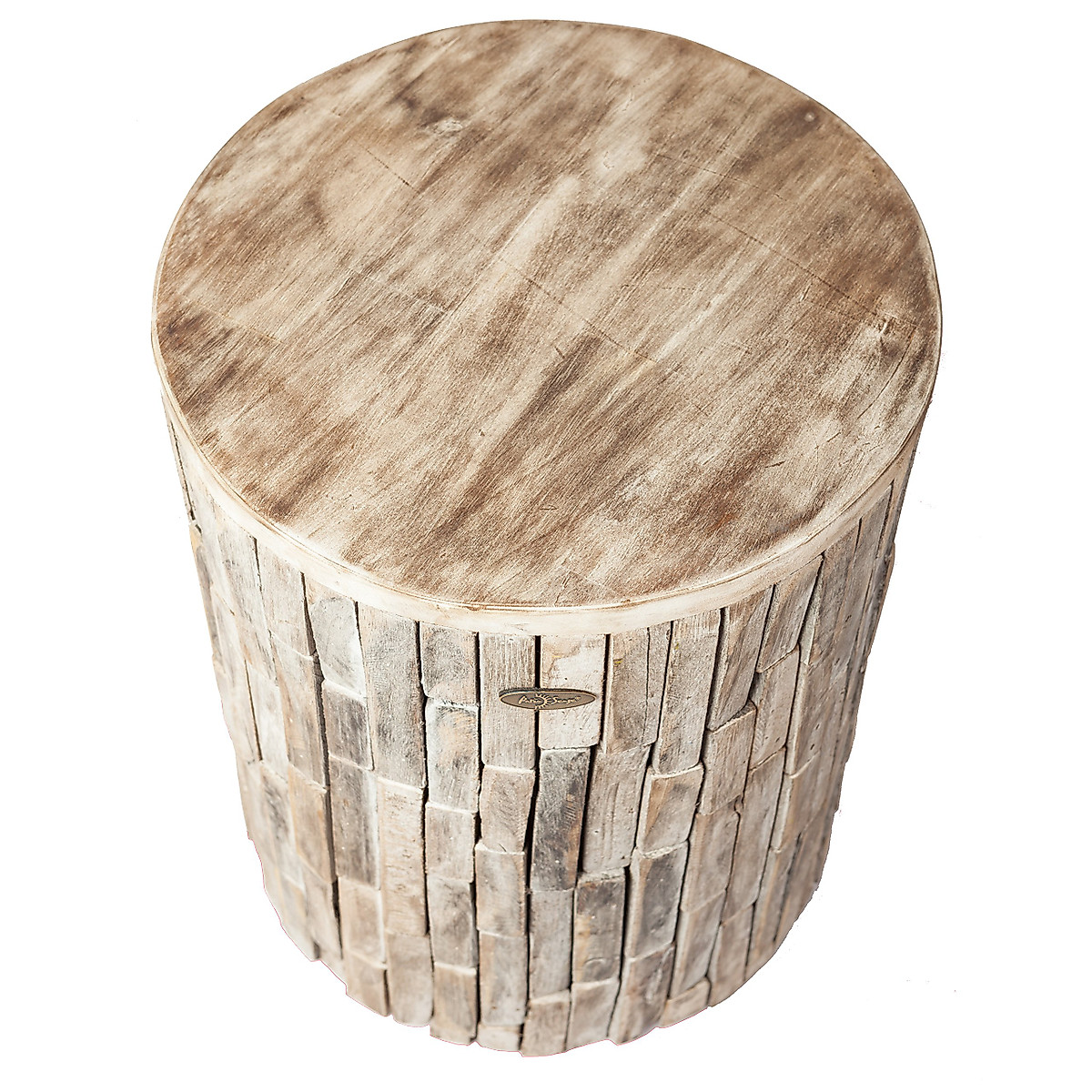 Patio Sense 62420 Elyse Round Rustic Garden Stool Wood Outdoor Seating & End Table Portable Adaptable Outdoor Furniture Ideal for Entertaining, Gardening & Decor - Seasoned Patina Finish