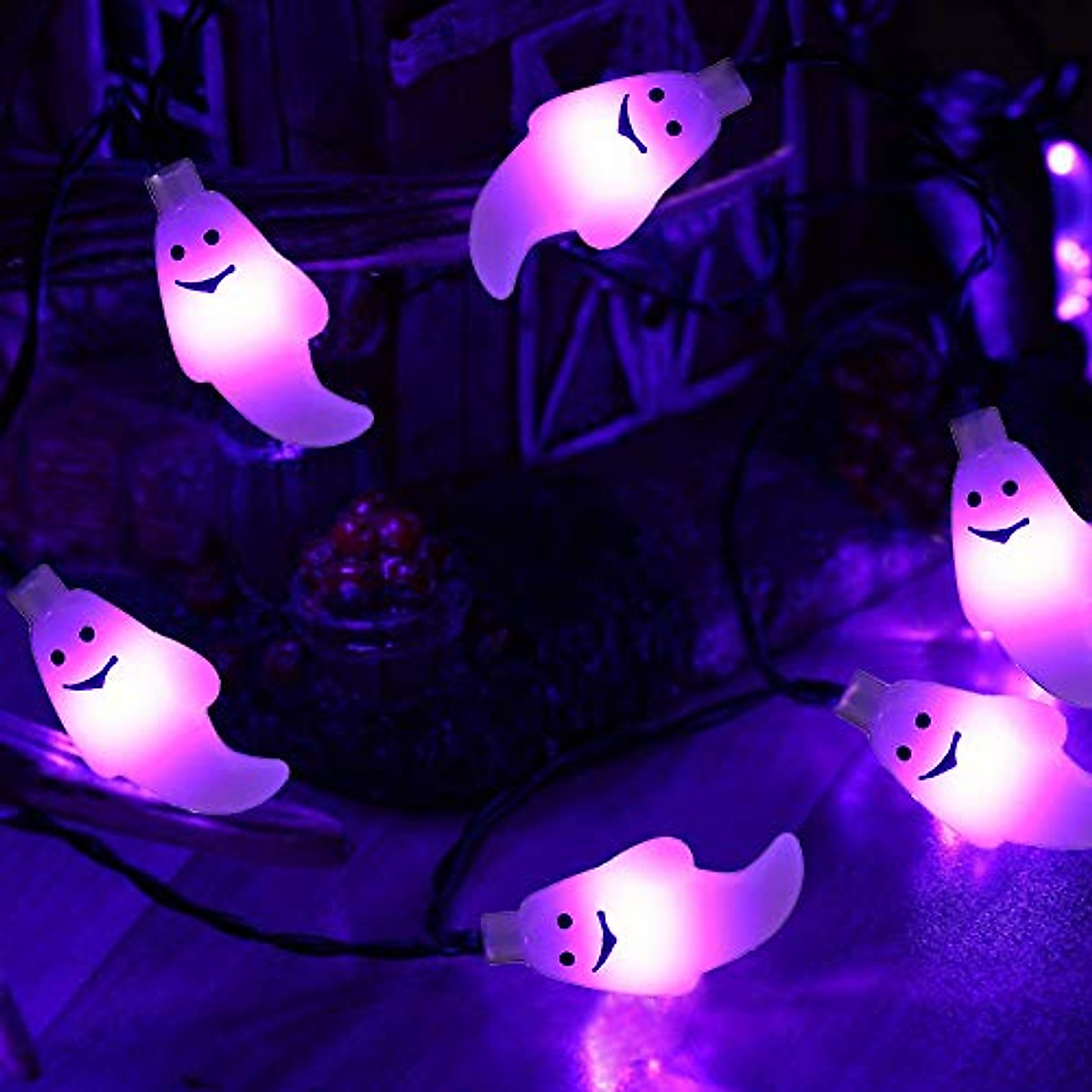 DYTesa Halloween Solar String Lights, 21.3 Ft 30 LED Milky White Ghost LED Lights IP65 Waterproof for Halloween Outdoor Indoor Party Decor, Patio, Lawn, Garden, Yard