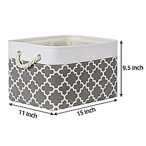 Bidtakay Baskets Set Fabric Storage Bins-White&Quatrefoil Grey Bundled Baskets of 3 Medium Baskets 15" X 11" X 9.5" + 6 Small Baskets 11.8" X 7.8" X 5" for Shelves, Organizing