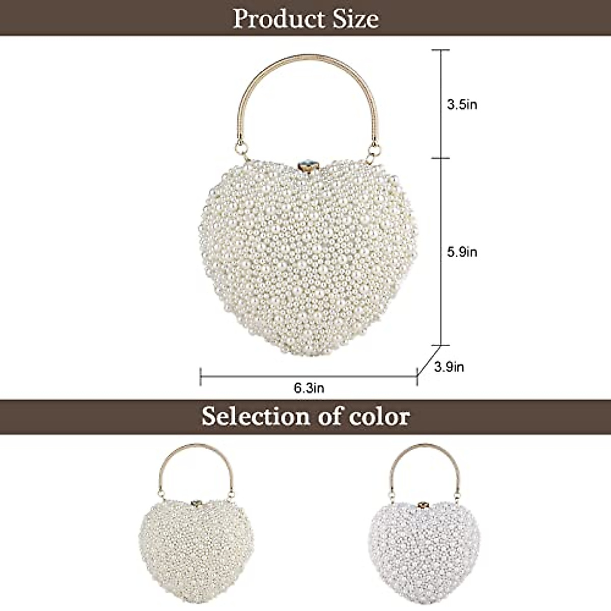 UONIFANS Womens Heart Shaped Evening Clutch Bag Artificial Pearl Purse Handbag for Wedding Party Prom (Beige)