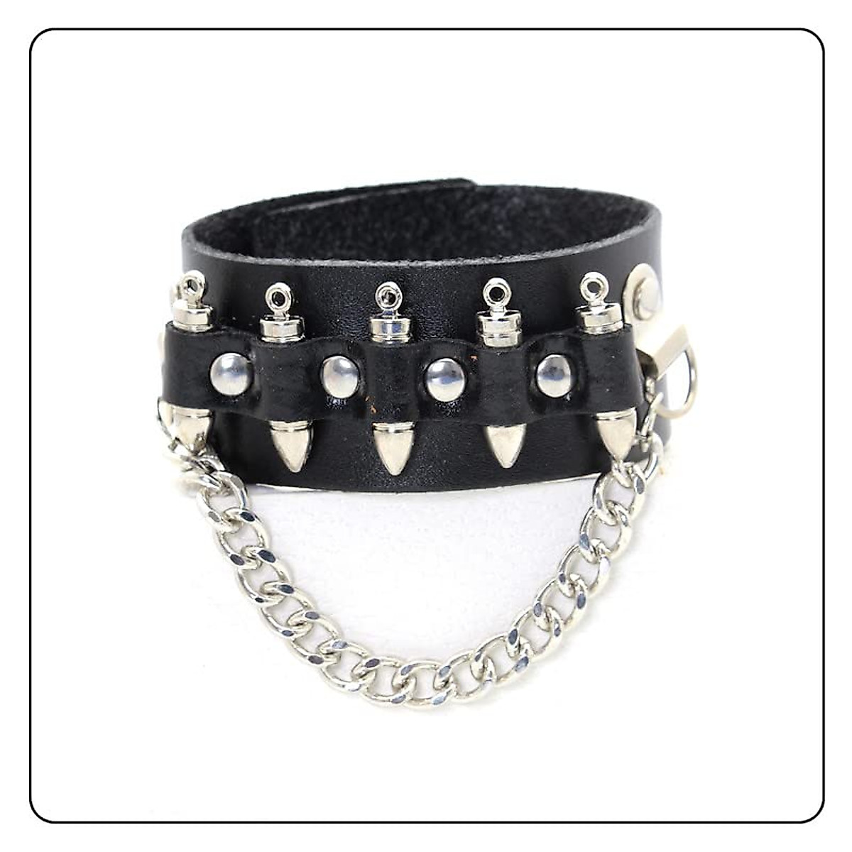 Fusamk Punk Rock Snap Bracelet Bullet Chain Wristband Wide Leather Cuff Bracelet(Black)