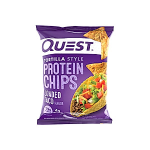 Quest Nutrition Tortilla Style Loaded Taco Protein Chips (Pack of 12) and Chocolate Chip Protein Cookie (12 Count)