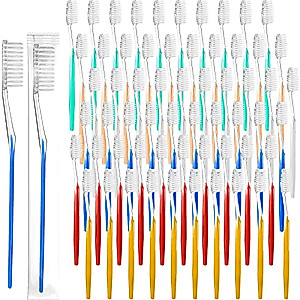 600 Pcs Individually Wrapped Toothbrush Set Medium Soft Bristle Toothbrushes Bulk Packed Disposable Tooth Brush Travel Manual Toothbrush for Hotels Travel Adults Kids Guest, 6 Colors