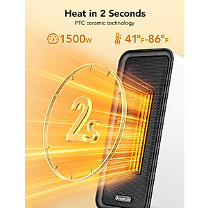 GoveeLife Space Heater for Indoor Use, Electric Heater with Thermostat, 80°Oscillating, 1500W Fast Portable Heating, 24H Timer, Smart Ceramic Heater with App & Voice Remote, Home/Bedroom/Office, White