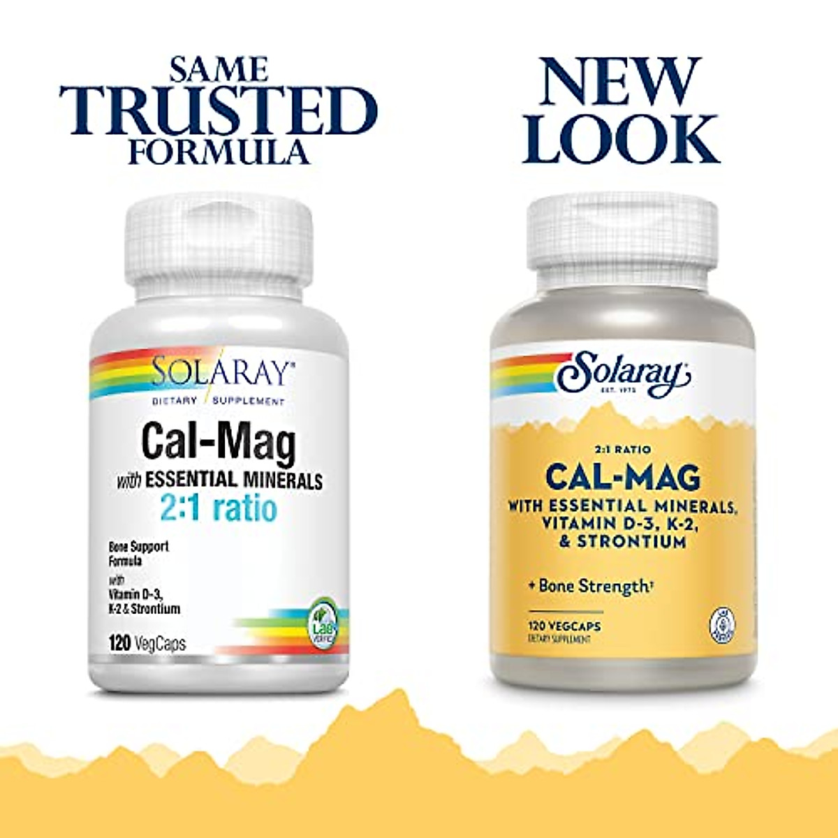 Solaray Cal-Mag with Essential Minerals | Calcium, Magnesium, Strontium, Vitamins D-3 & K-2 | 30 Serv | 120 VegCaps