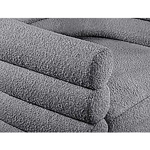 Meridian Furniture 544Grey Tessa Collection Modern | Contemporary Boucle Fabric Upholstered Swivel Accent Chair with Brushed Gold Base and Deep Channel Tufted Back, Grey, 33.5" W x 28" D x 26.5" H