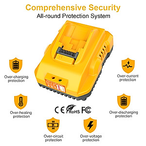 Lenoya DCB112 Charger Repalcement for Dewalt 12v/20v Battery Charger Compatible with Dewalt 12v/20v Max Battery DCB200 DCB203 DCB125 DCB107 Yellow