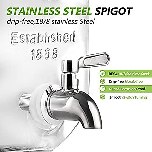 1 Gallon Beverage Dispenser with Stand, 18/8 Stainless Steel Spigot- [2 Pack] Airtight & Leakproof Glass Sun Tea Jar with Anti-Rust Lids, Drink Dispensers for Parties - Laundry Detergent Dispenser