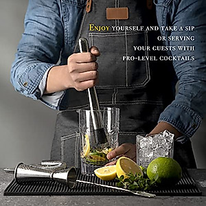 Homestia Stainless Steel Muddler for Cocktails Set, 10" Muddler and 12" Mixing Spoon with Cocktail Jigger, 3 Piece Bar Accessories Tools for Mojitos Making, Stirring, Fruit Drinks